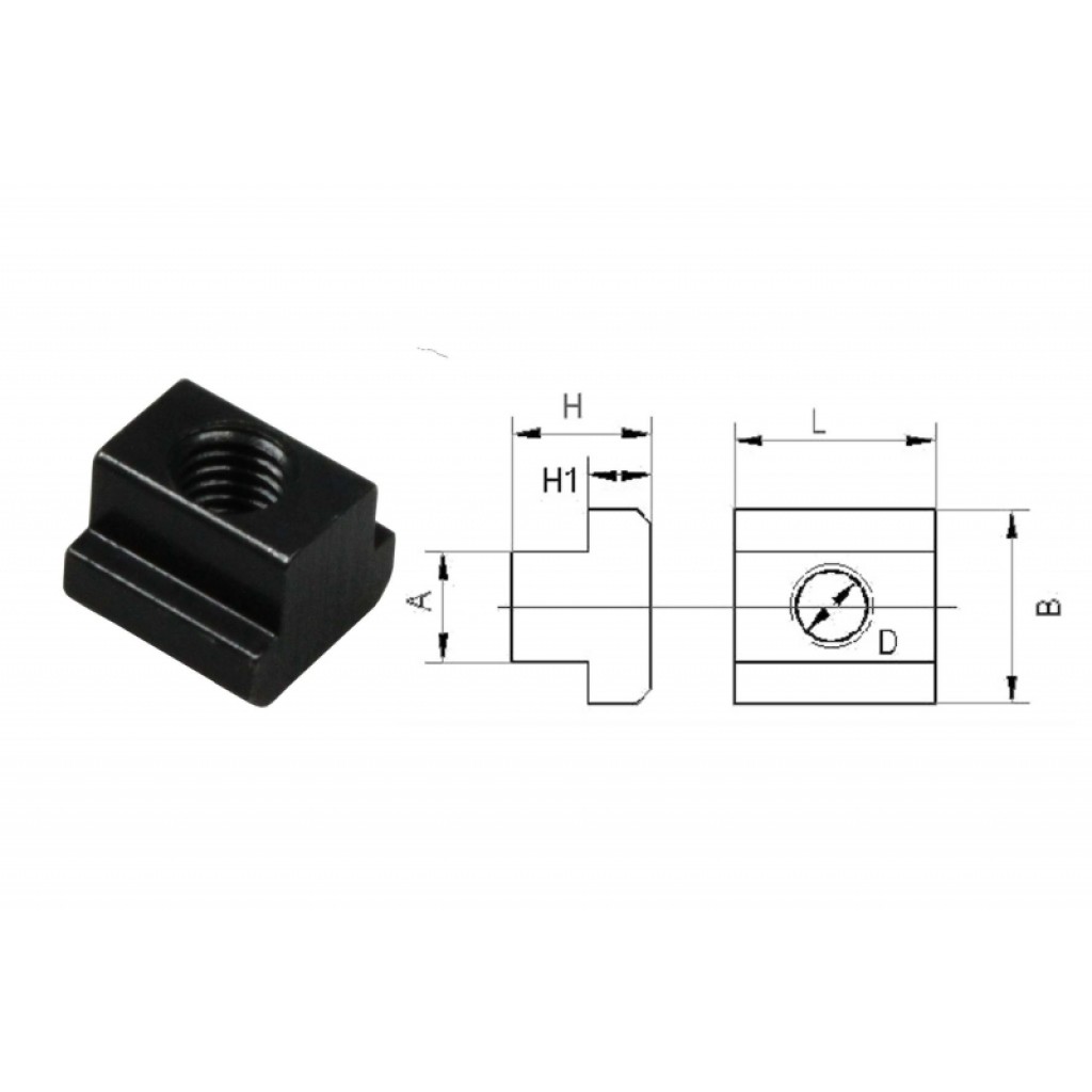 Steel T-slot nut with M8 thread for 10mm slots - CNC Clamping